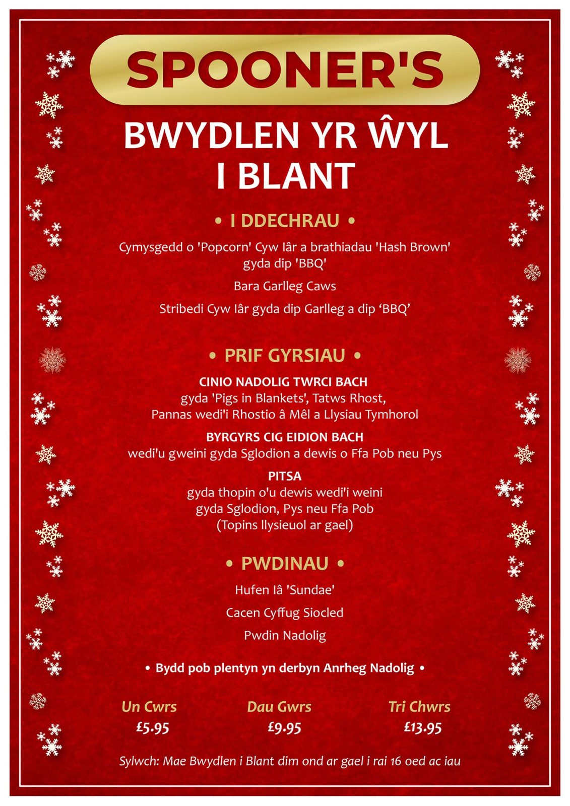 Spooner's Festive Menus - Ffestiniog & Welsh Highland Railways